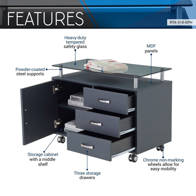 Techni Mobili Techni Mobili Rolling Storage Cabinet with Frosted Glass ...