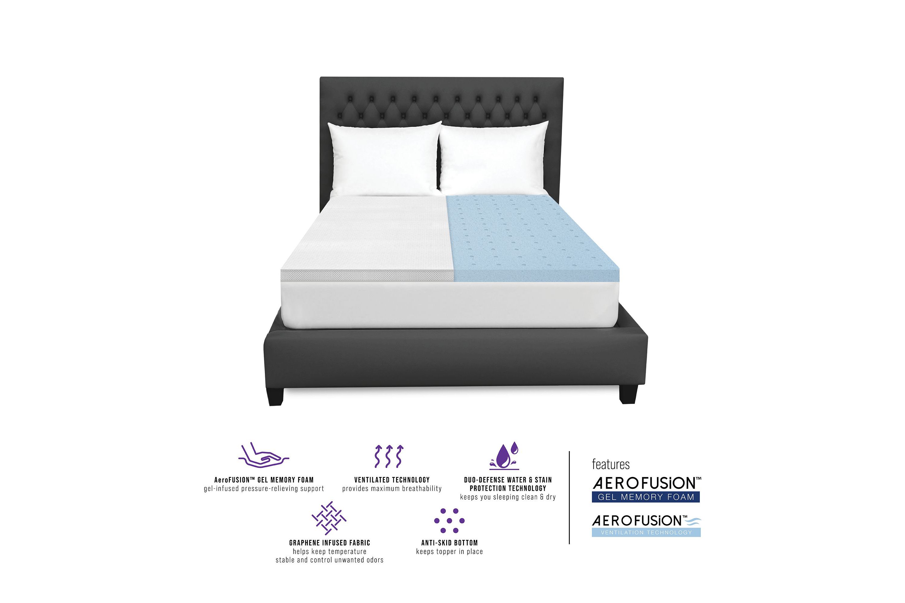 BodiPEDIC 2-Inch Cooling Gel Memory Foam Mattress Topper with Graphene ...