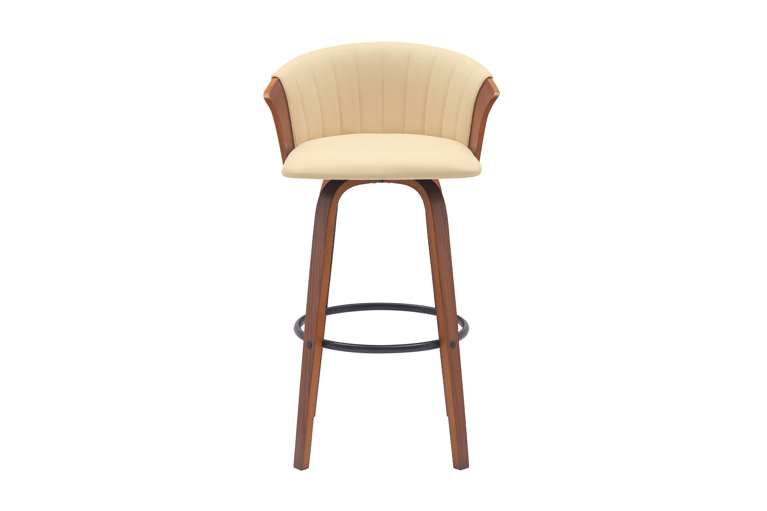 Armen Living Diana 30" Swivel Walnut Wood Bar Stool in Cream Faux Leather | Belk