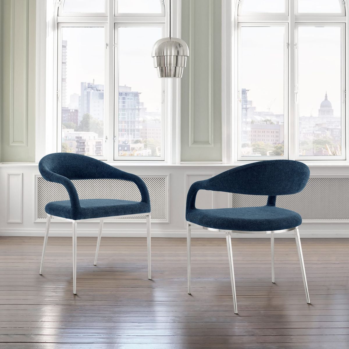 Armen Living Morgan Upholstered Dining Chair in Blue Set of 2 | Belk