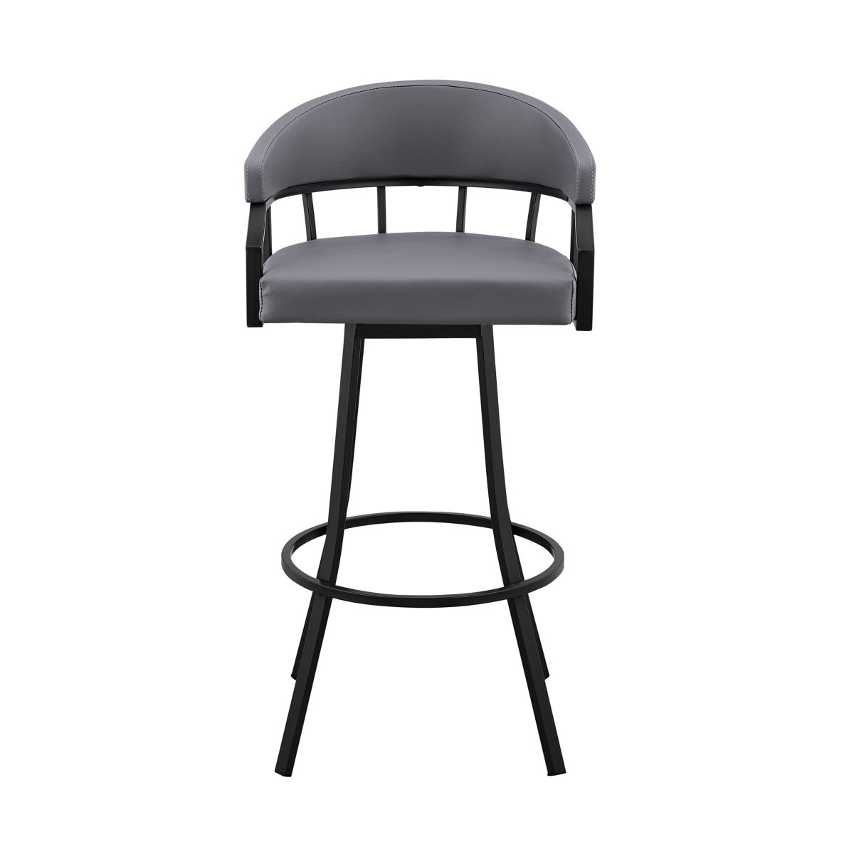 Armen Living Valerie 26" Swivel Slate Gray Faux Leather and Black Metal ...