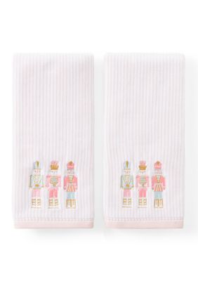 Caro Home Pink Striped Holiday Nutcracker Set of 2 Hand Towels | Belk