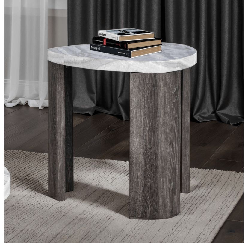Furniture of America Pavoli Triangle End Table with Replicated Marble ...